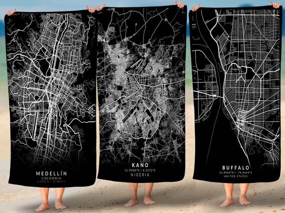 Custom Map Prints Beach Towelcity Print City Map Map - Etsy