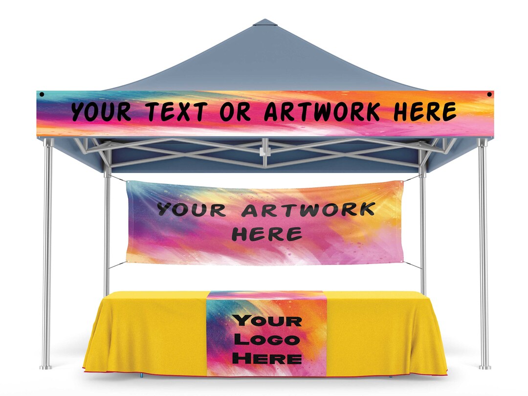Tent Banner and Table Runner Bundle, Three Personalized Banners Custom ...