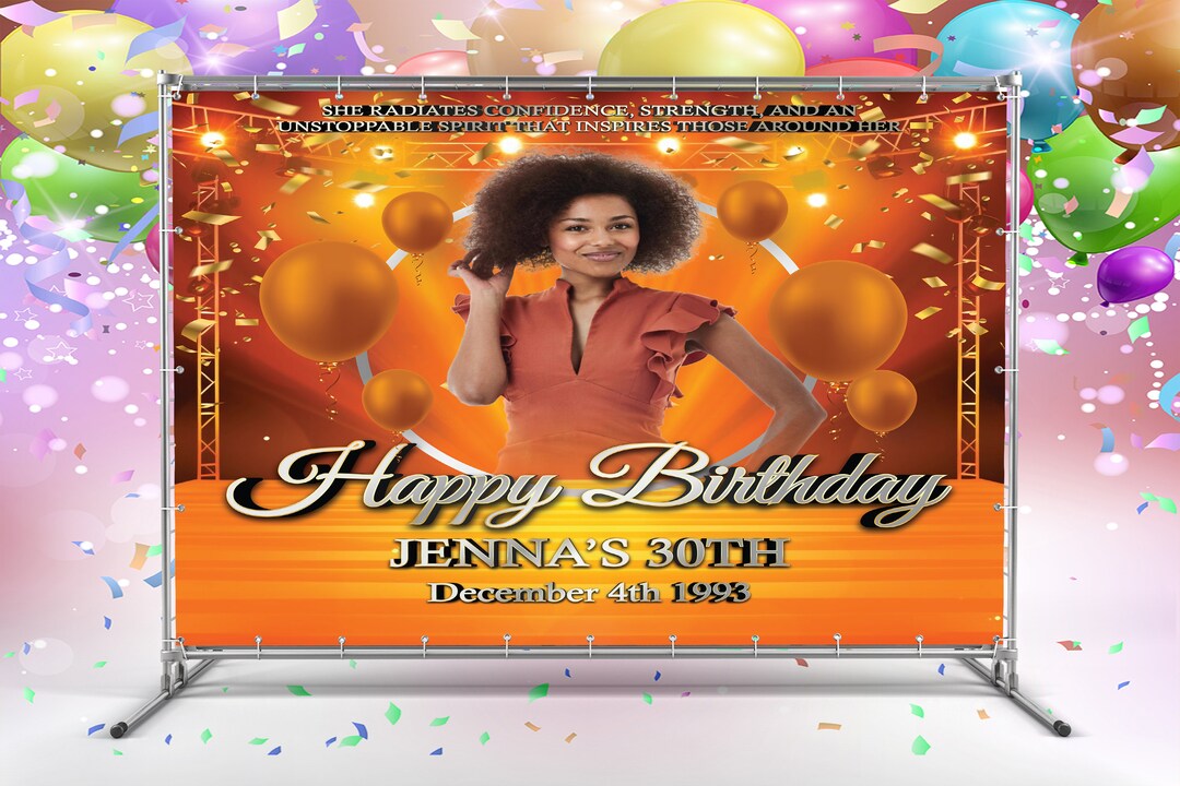 Custom Photo Birthday Backdrop- Orange Sparkel Birthday Party Backdrop ...