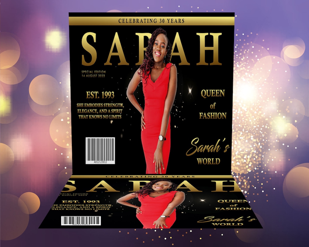 Custom Photo Birthday Backdrop AND Floor Decal, Gold Magazine Cover ...