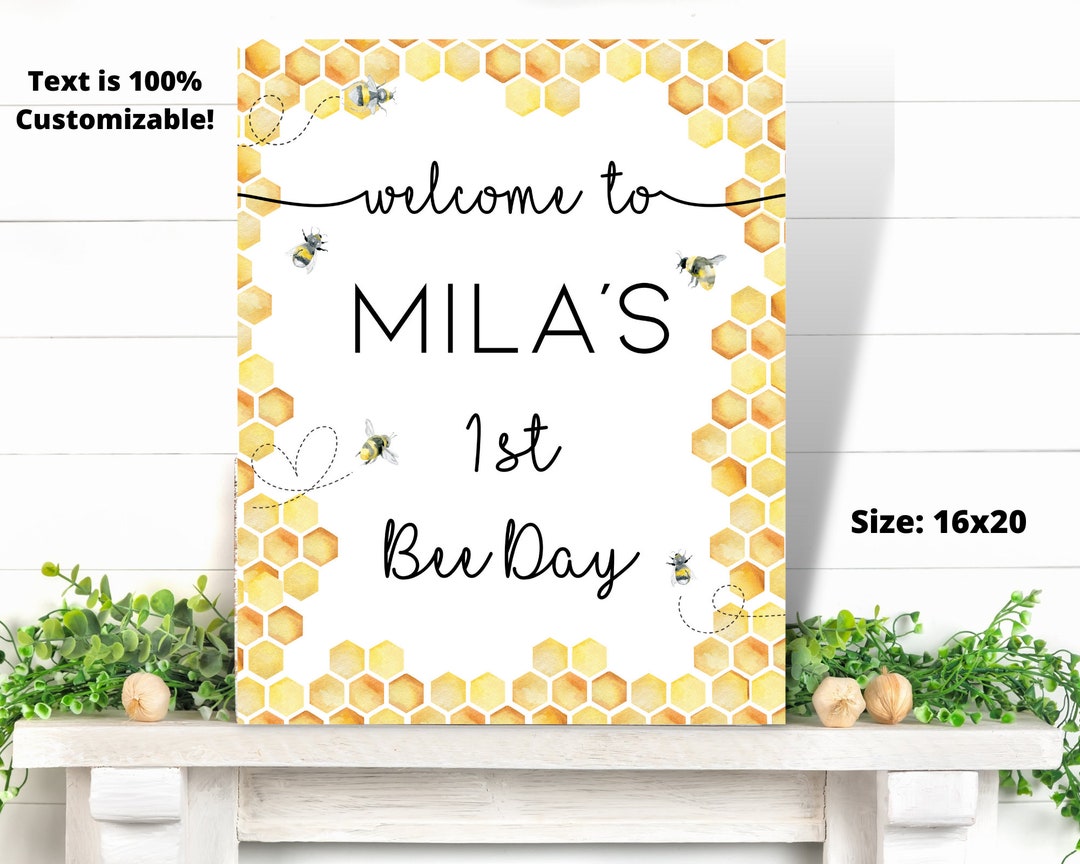 Welcome Sign, Bee Birthday Welcome Sign, Bee 1st Birthday, DIGITAL Bee ...