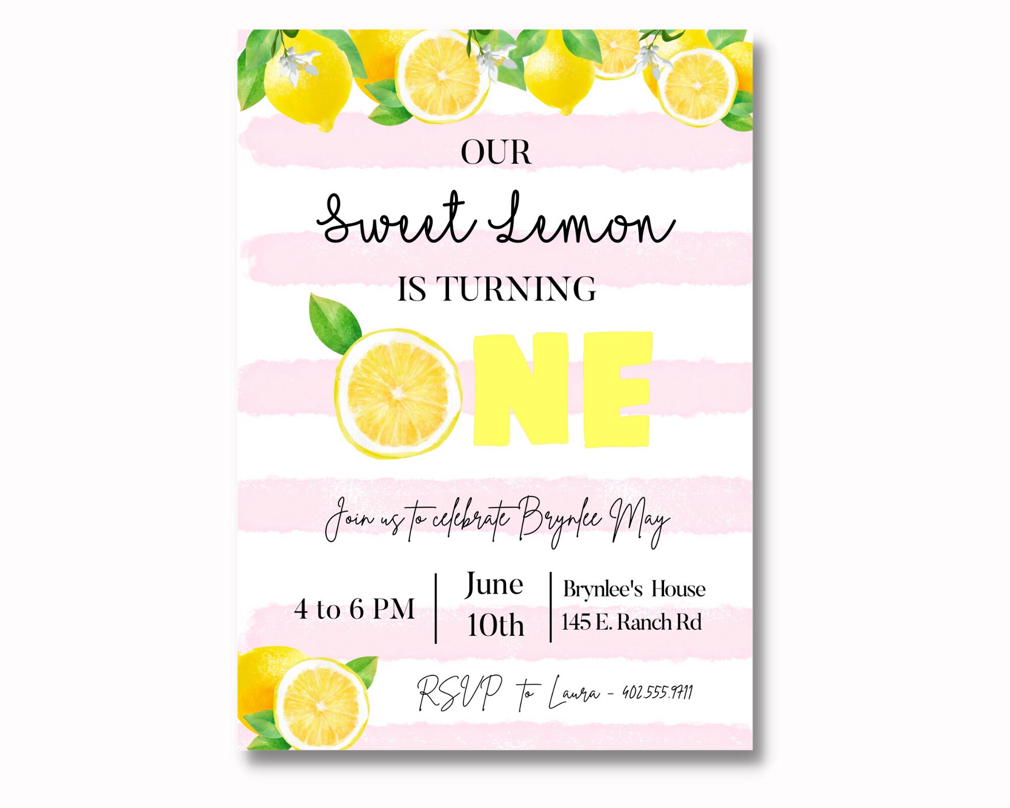 Lemon First Birthday Invitation Lemon 1st Birthday Lemonade - Etsy
