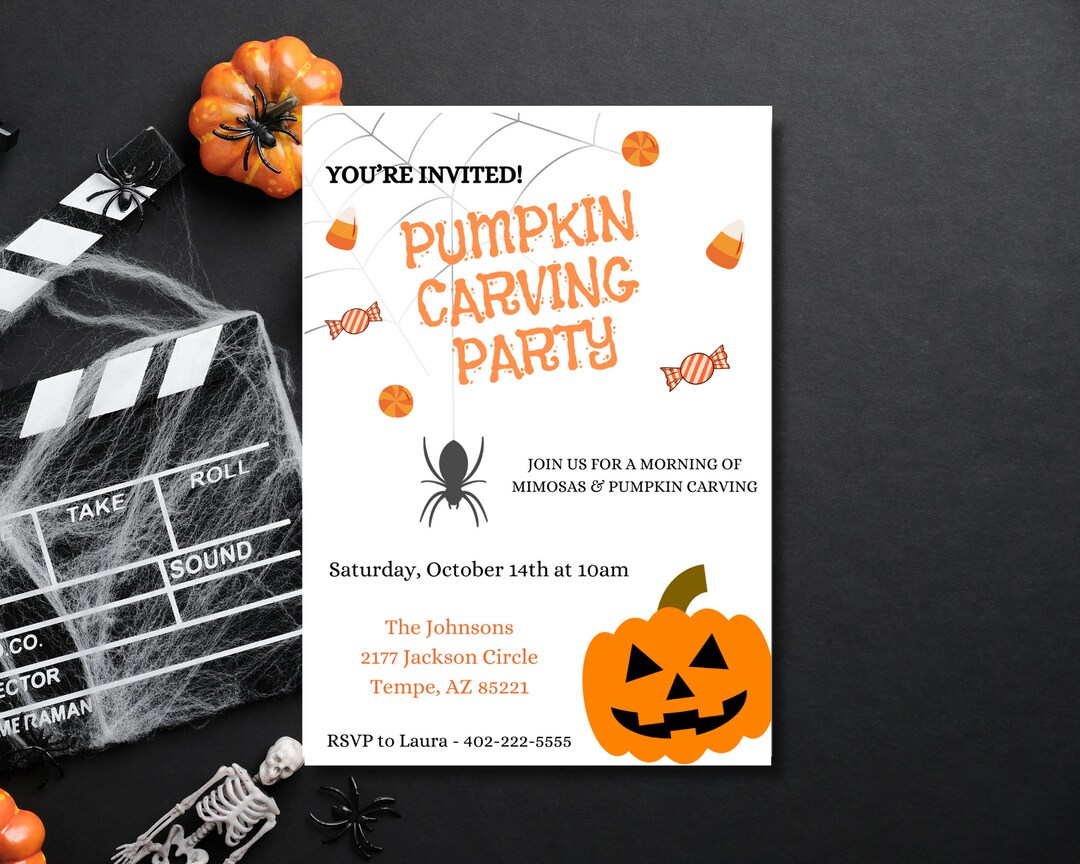 Pumpkin Carving Party Invitation, Kids Halloween Party Invitation ...