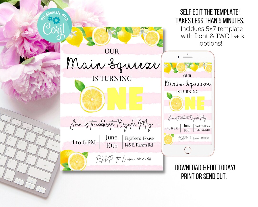 Lemon First Birthday Invitation, Lemon 1st Birthday, Lemonade Birthday ...