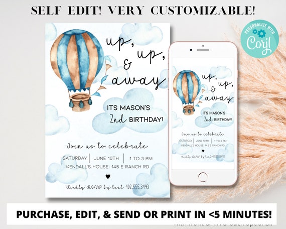 Downloadable Boy 2nd Birthday Invitation Balloon Birthday - Etsy