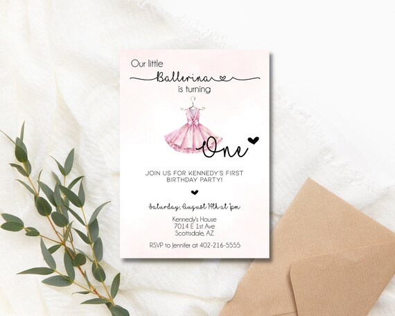 Ballerina First Birthday Invitation Wording Ballerina Bow 1st