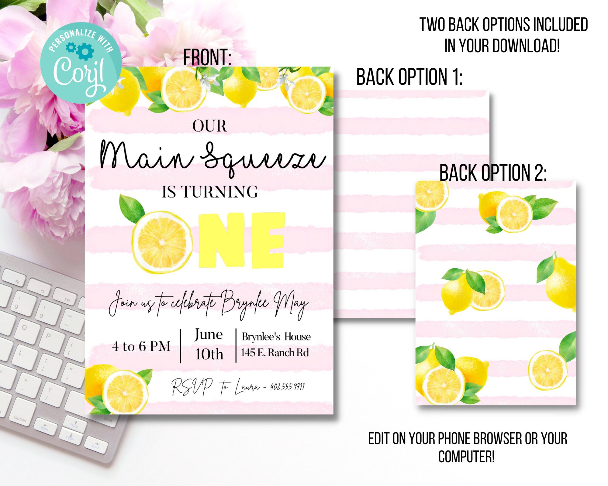 Lemon First Birthday Invitation, Lemon 1st Birthday, Lemonade Birthday ...