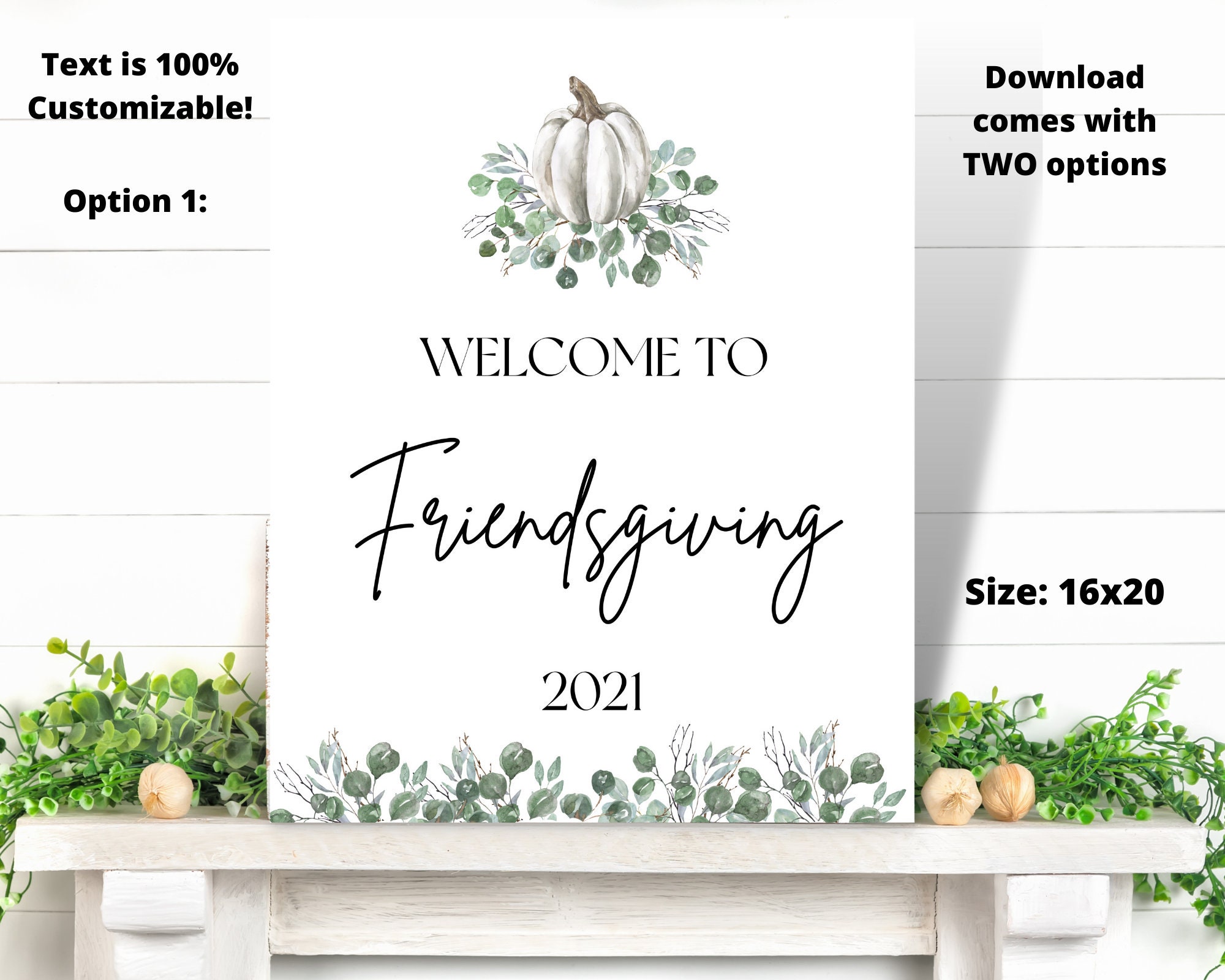 Editable FRIENDSGIVING Welcome Sign, Thanksgiving Dinner Welcome Sign ...