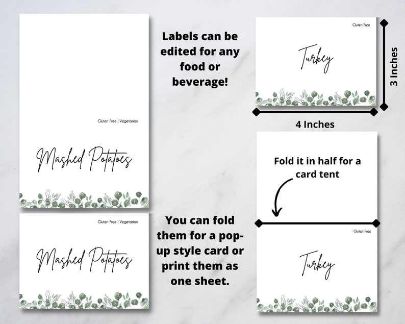 Thanksgiving Food Label Tent Card Editable, Place Card, Printable ...