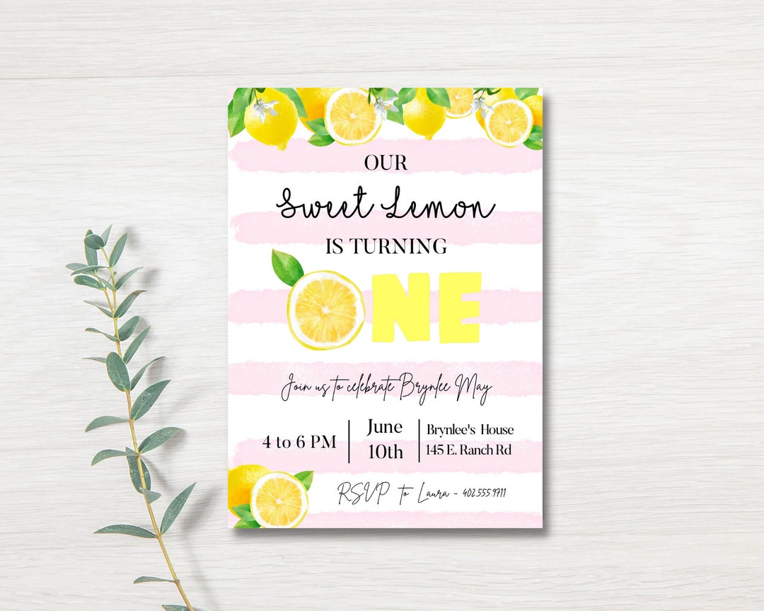 Lemon First Birthday Invitation, Lemon 1st Birthday, Lemonade Birthday ...