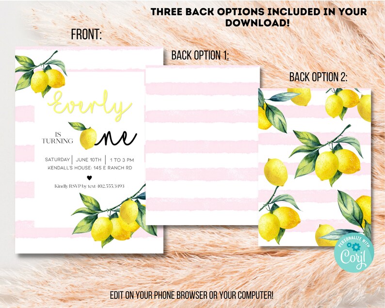Lemon First Birthday Invite, Lemonade First Birthday, Lemon Birthday ...