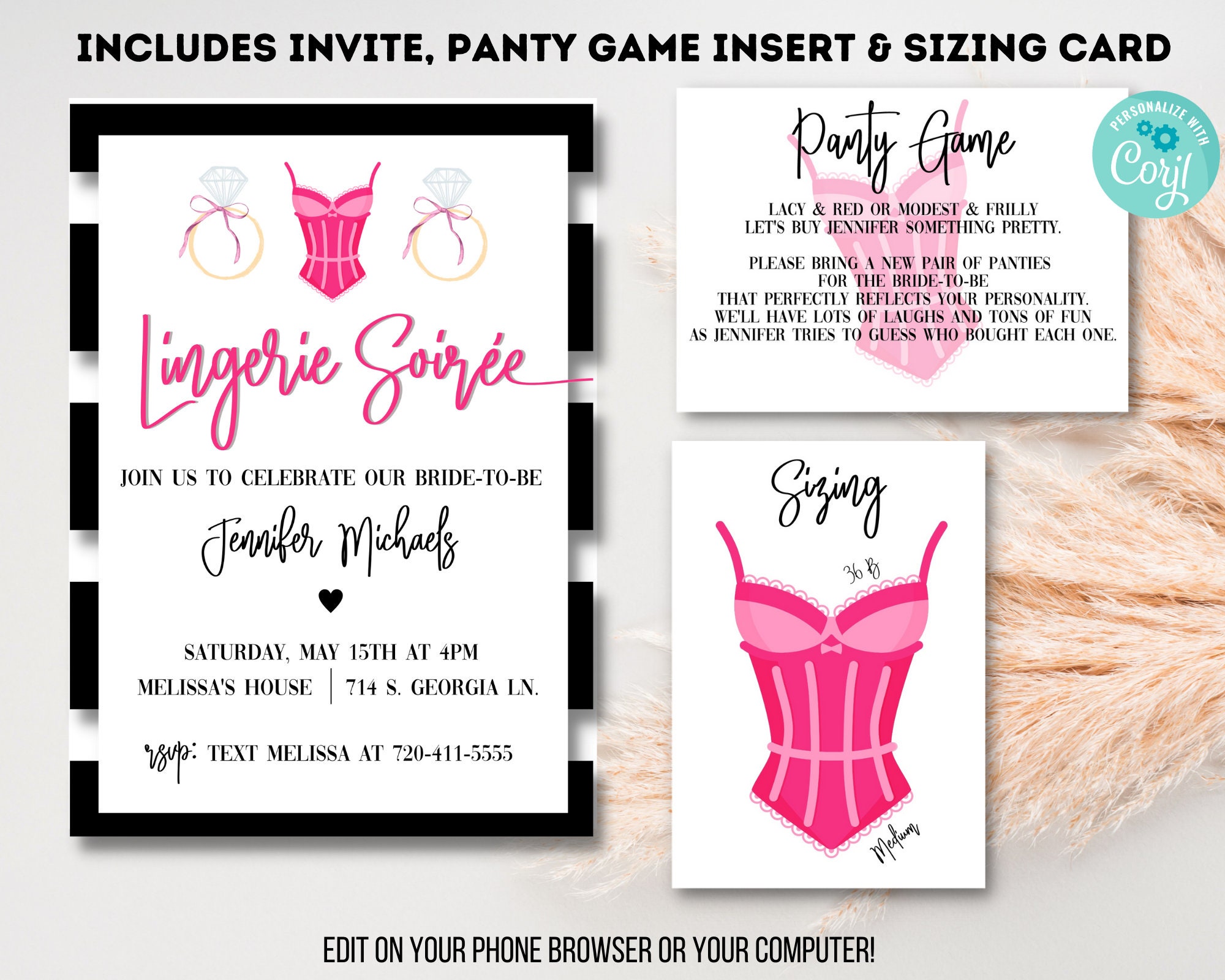 Hot Pink Lingerie Shower Invitation Instant Download Printable Lingerie
