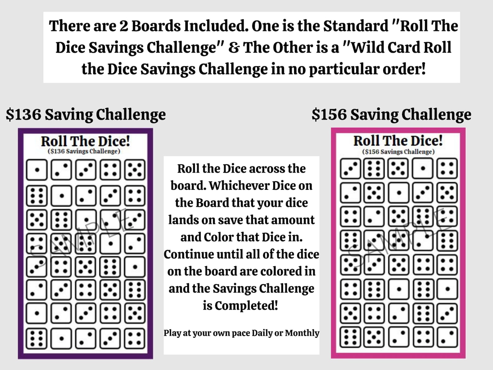 Roll the Dice Savings Challenge Printable for A6 Cash - Etsy