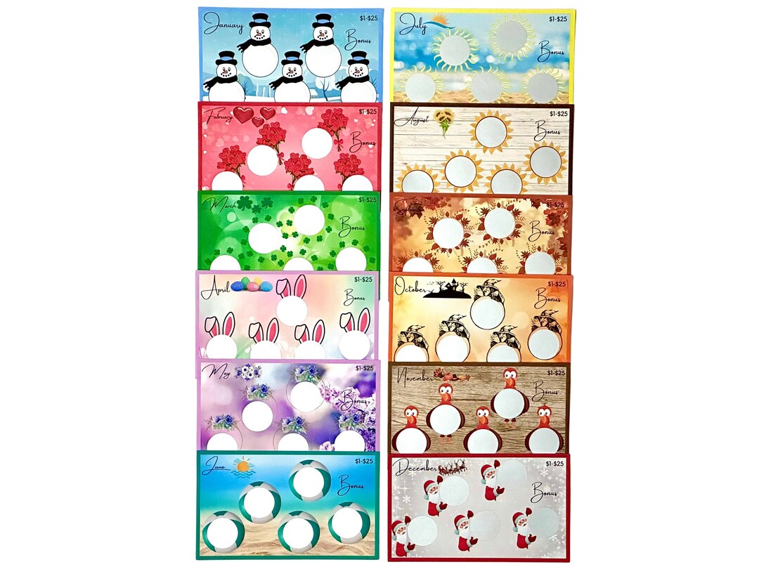 Monthly Scratch off Savings Challenge Set Fits A6 Cash Envelopes Saving ...