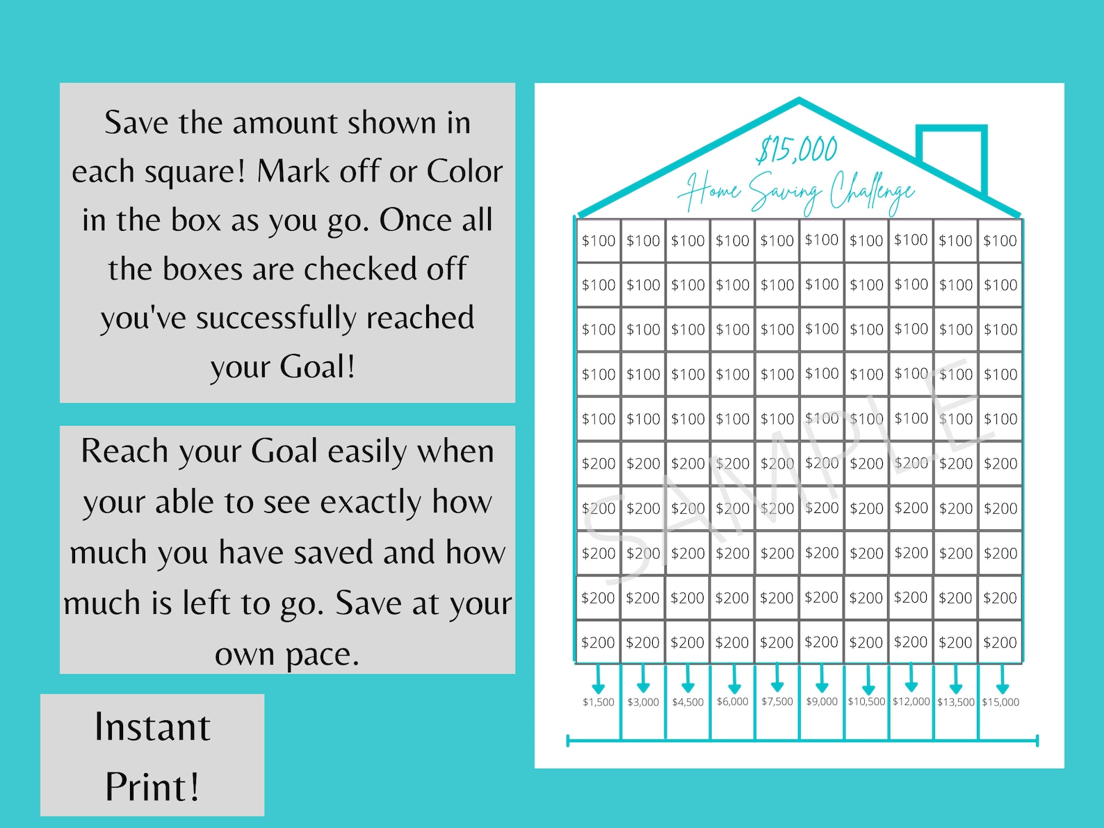 15K Home Saving Challenge Printable Printable Home Saving - Etsy