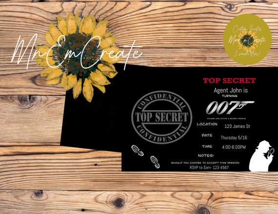 007 Birthday Invitations | Etsy