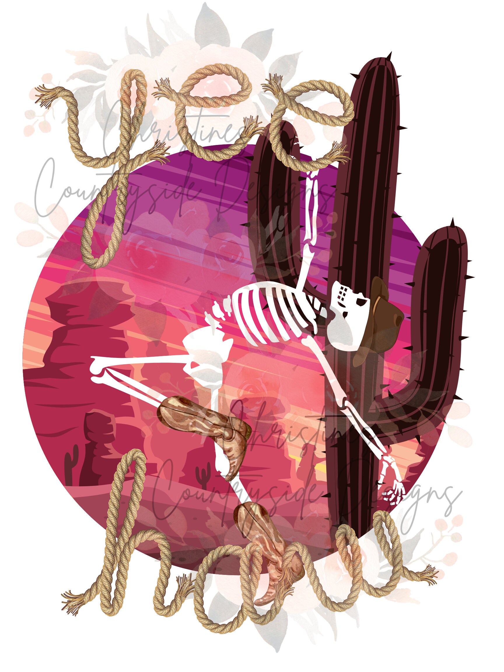 Dancing Cowboy Skeleton Pink Desert PNG Downloadable Digital File - Etsy