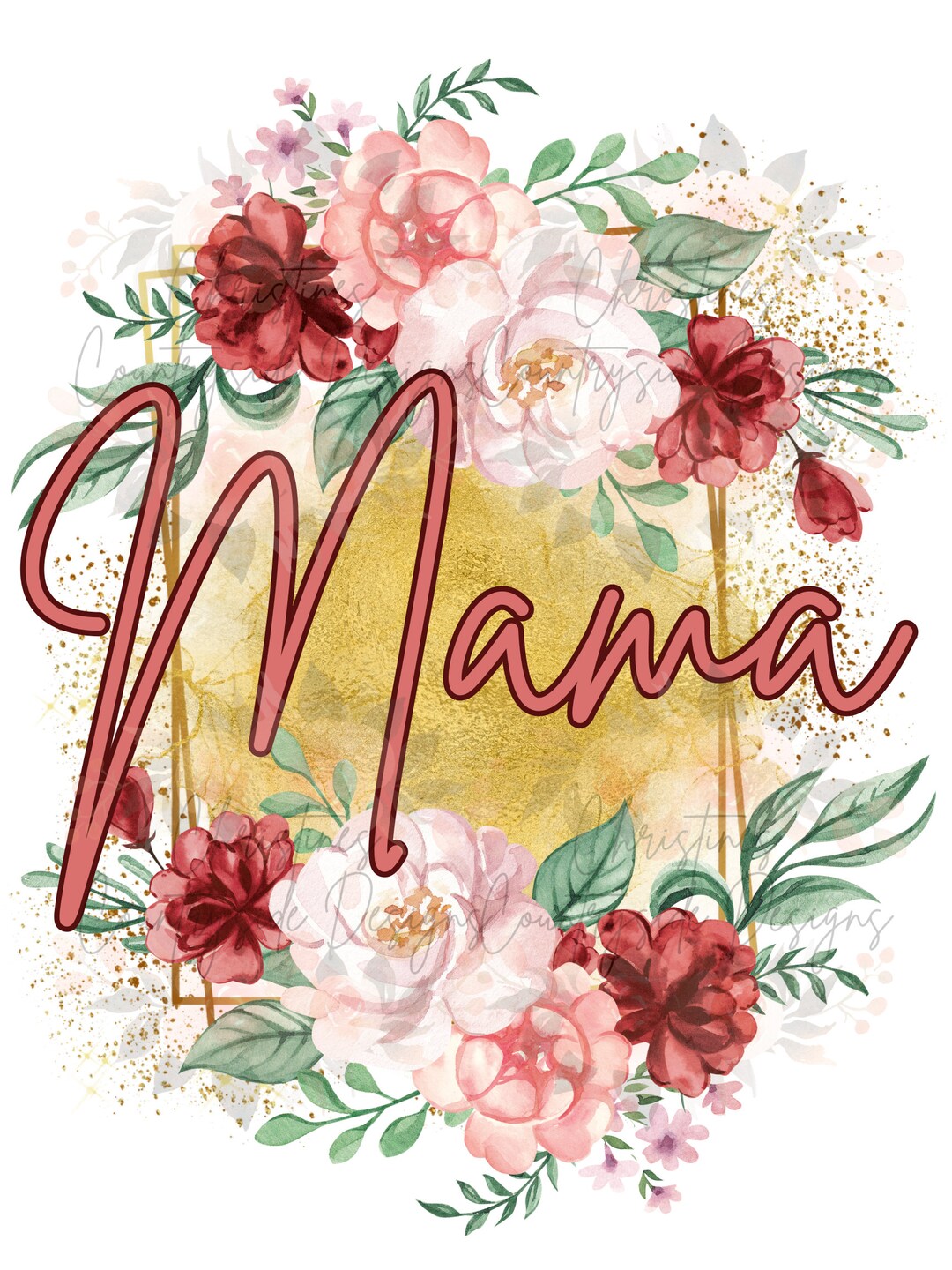 Floral Pink Maroon Gold Mama Mom Gigi Meme Nana Grandma PNG BUNDLE PNG ...