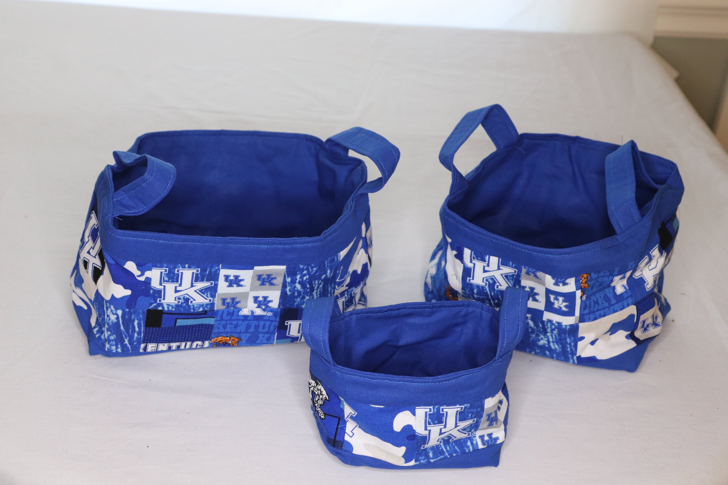Quilted Fabric Baskets/organizers-college Prints #13 - Handmade - Etsy
