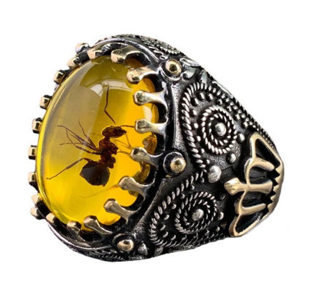 Royal King Crown Insect Ring,ant Fossil Resin Stone Ring,bug Fossil ...