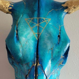 Hand Painted Turquoise Cow Skull With Gold Veins/matrix - Etsy