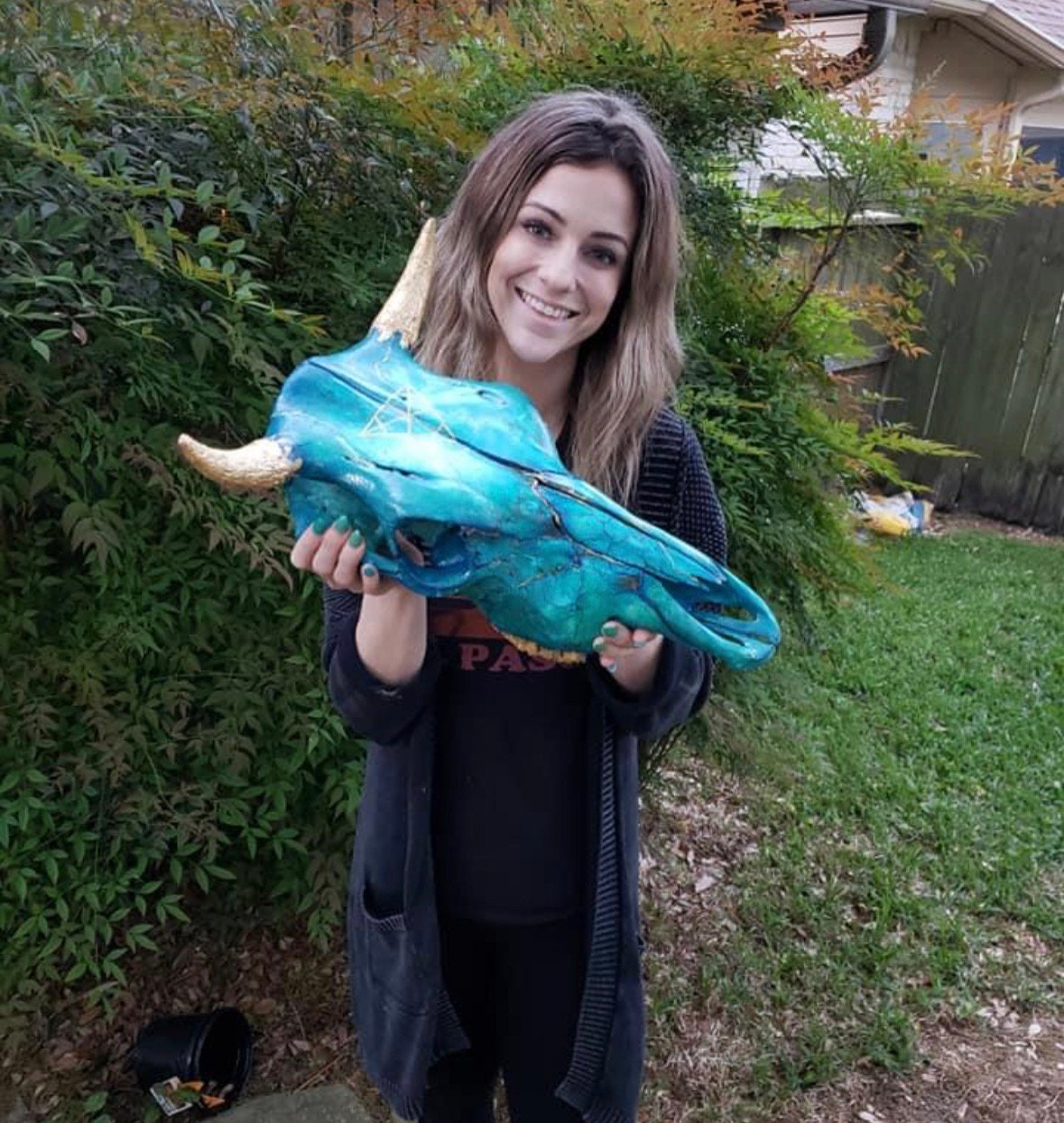 Hand Painted Turquoise Cow Skull With Gold Veins/matrix - Etsy