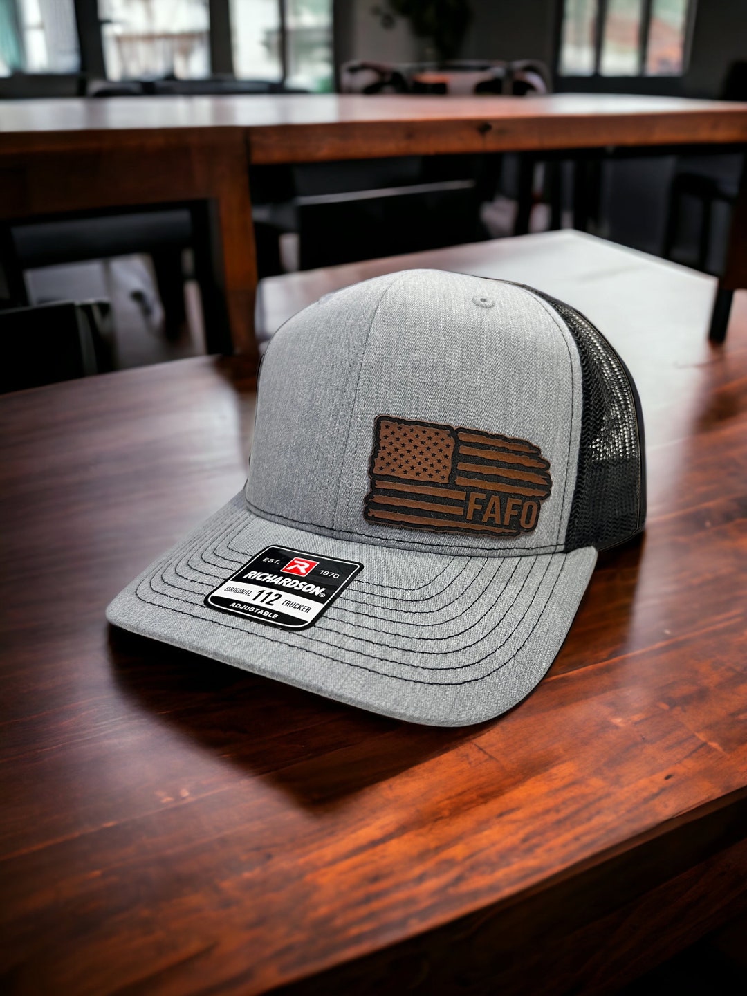 Us Flag Tattered FAFO Leather Hat Patch Richardson Hat Mesh Back Snap Back | Salty Vet | - Etsy