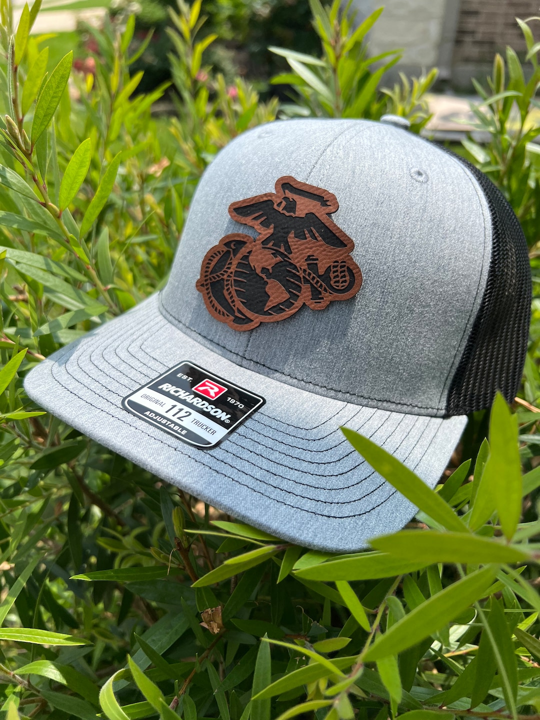 USMC EGA Leather Hat Patch Richardson Hat Mesh Back Snap Back | Salty ...