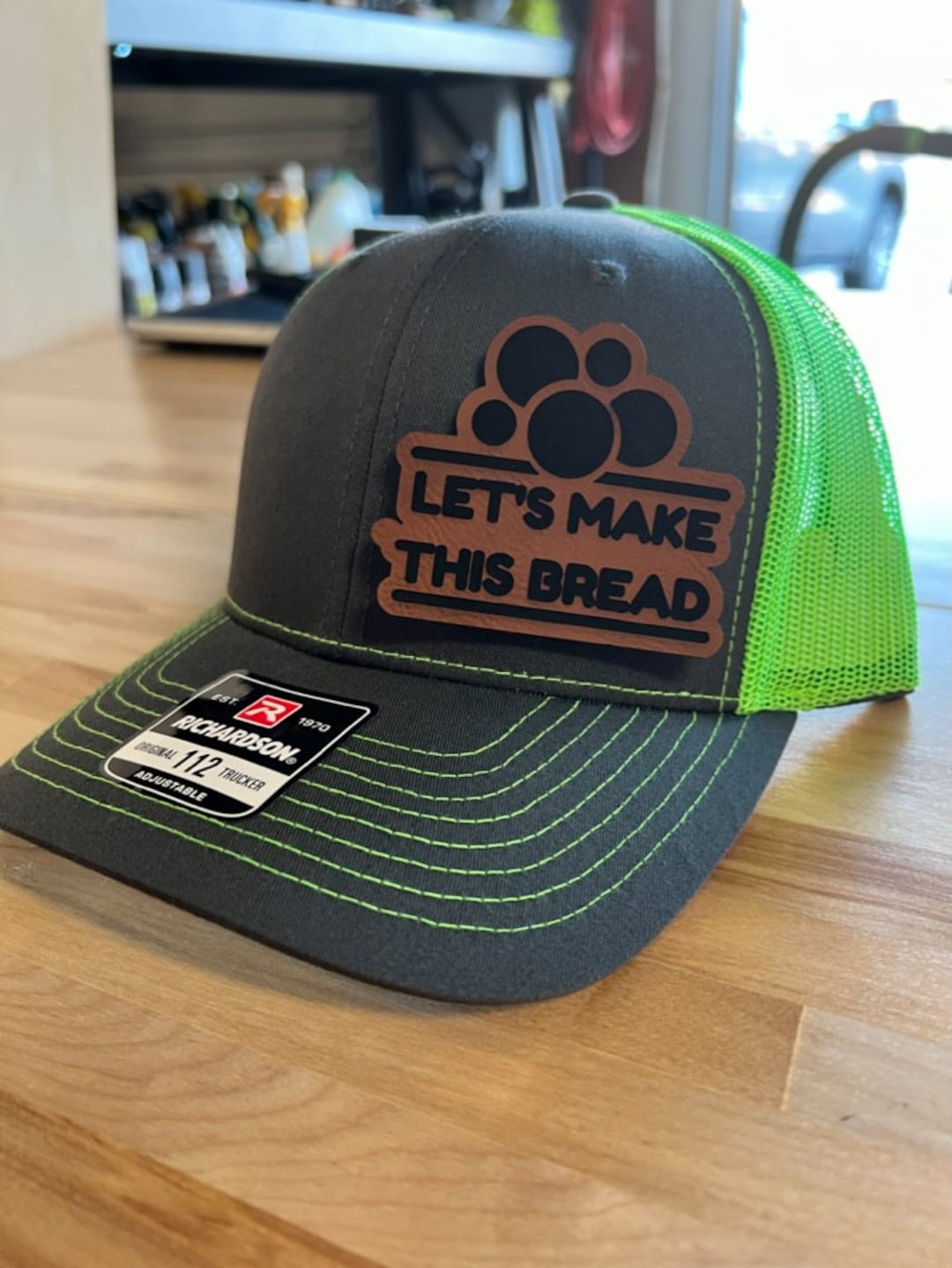 Lets Make This Bread Leather Hat Patch Richardson Hat Mesh Back Snap ...