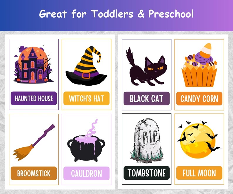 34 Halloween Flashcards, Printable Vocabulary Cards for Toddlers ...