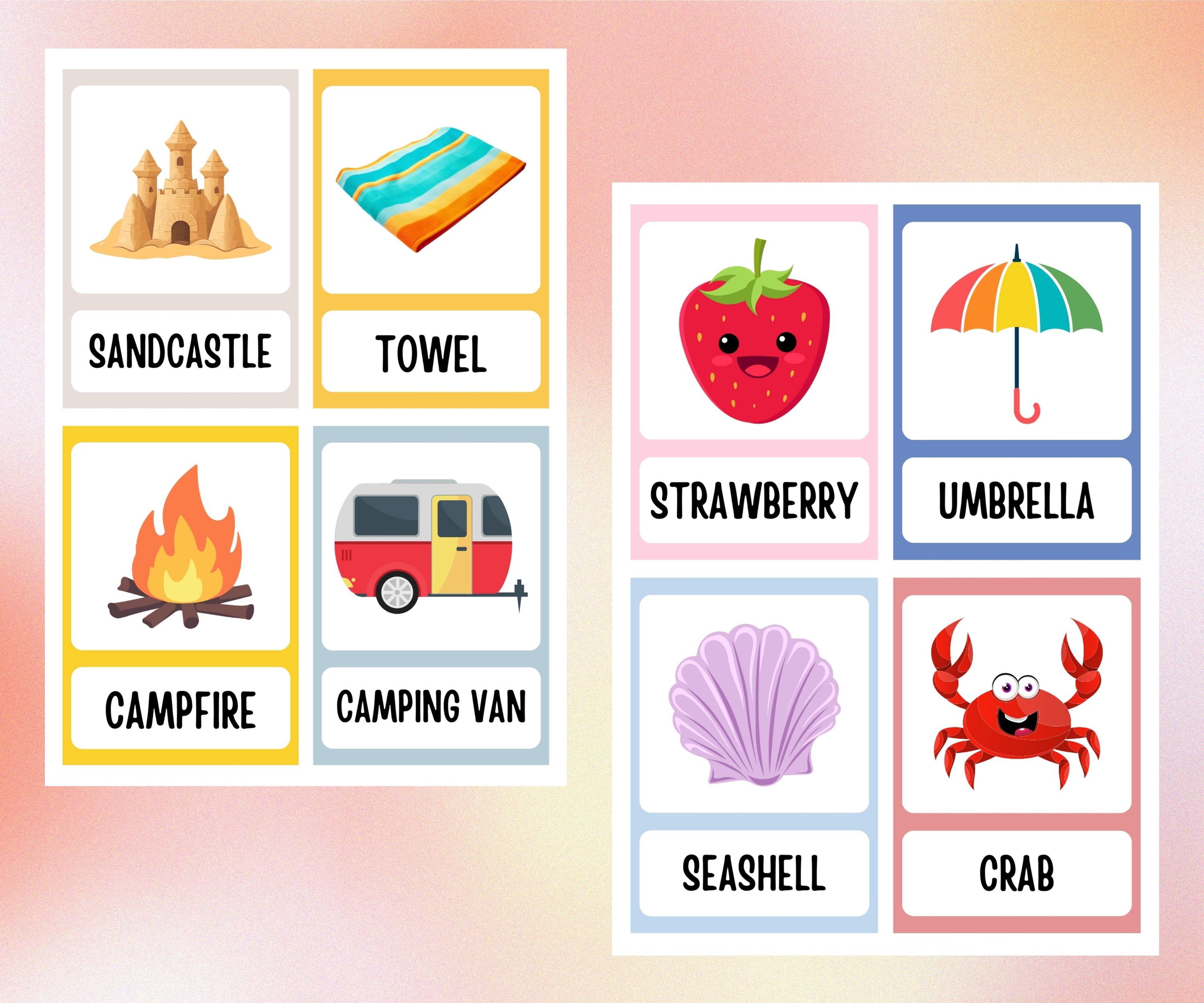 40 Summer Flashcards for Kids, Summer Vocabulary, Fun Learning for ...