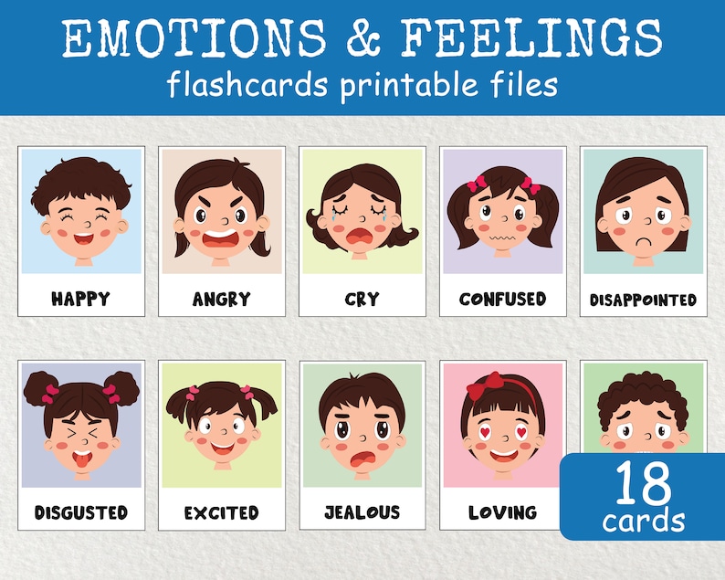 Feelings Faces Flashcards, Emotion Flashcards, Kids Emotions and ...
