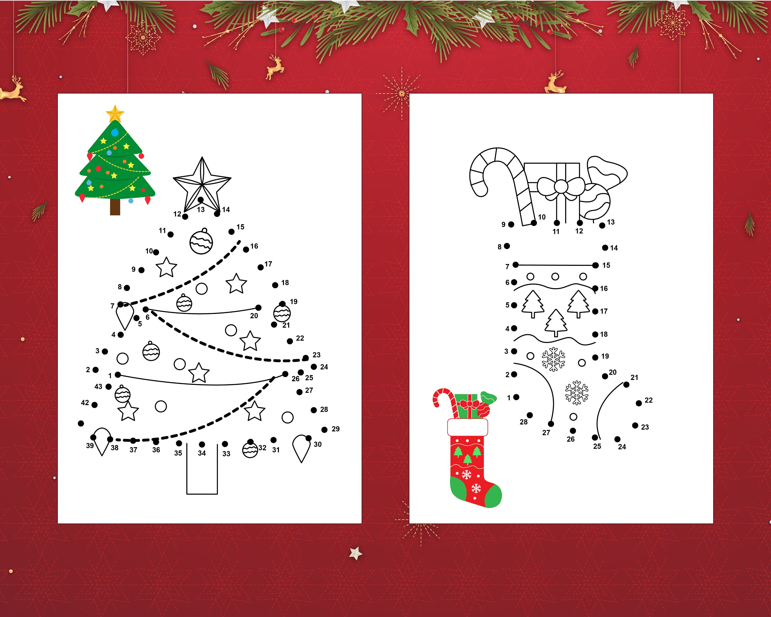 10 Christmas Dot to Dot Pages, Printable Activity Pages, Connect the ...