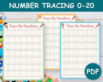 Number Tracing Worksheet Printable Learning to Write Handwriting ...