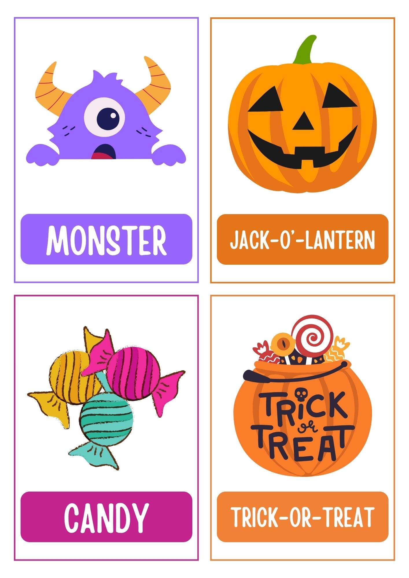 34 Halloween Flashcards, Printable Vocabulary Cards for Toddlers ...