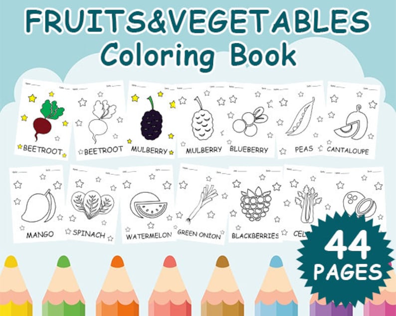 Bundle Fruits and Vegetables Coloring Pages Fruits and - Etsy