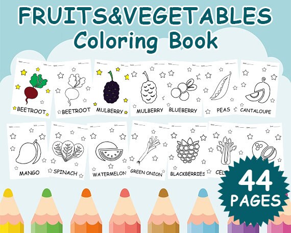 Bundle Fruits and Vegetables Coloring Pages Fruits and - Etsy