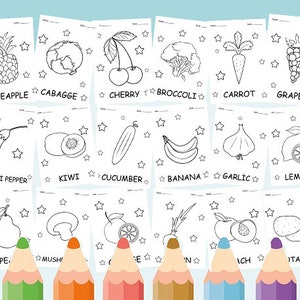 Bundle Fruits and Vegetables Coloring Pages, Fruits and Vegetables ...