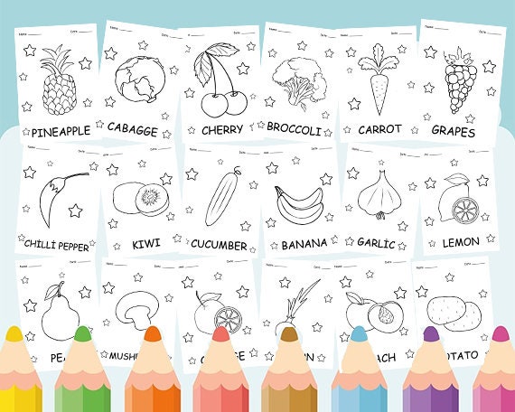 Bundle Fruits and Vegetables Coloring Pages Fruits and - Etsy