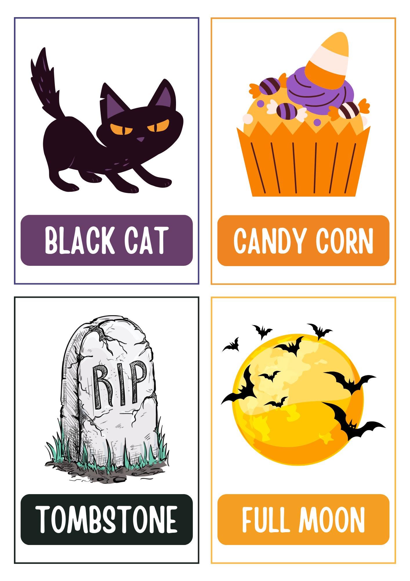 34 Halloween Flashcards, Printable Vocabulary Cards for Toddlers ...