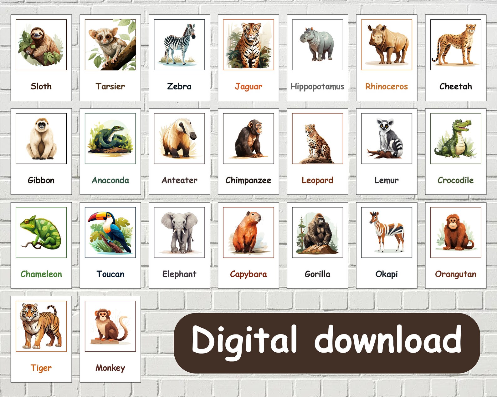 23 Jungle Animals Flashcards, Wildlife Learning PDF, Animals Vocabulary ...