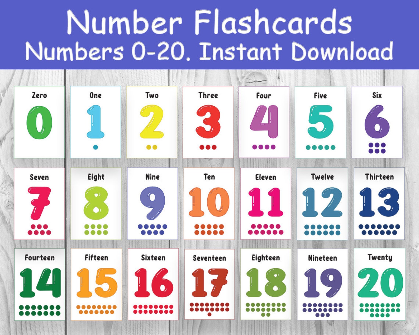 Number Flashcards 0-20, Numbers Flashcards, Learn to Count, Numbers 0 ...