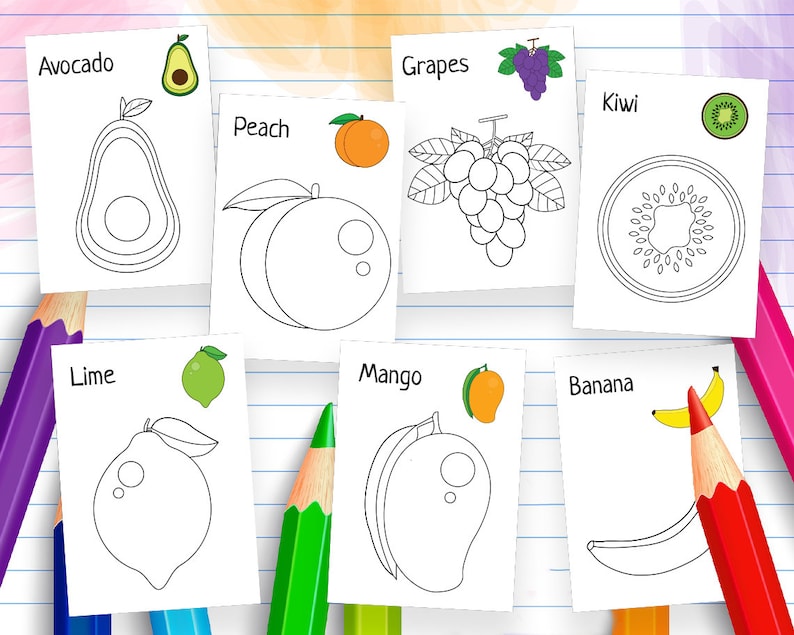 15 Fruits Coloring Pages, Fruit Coloring Pages, Fruit Coloring Book for ...