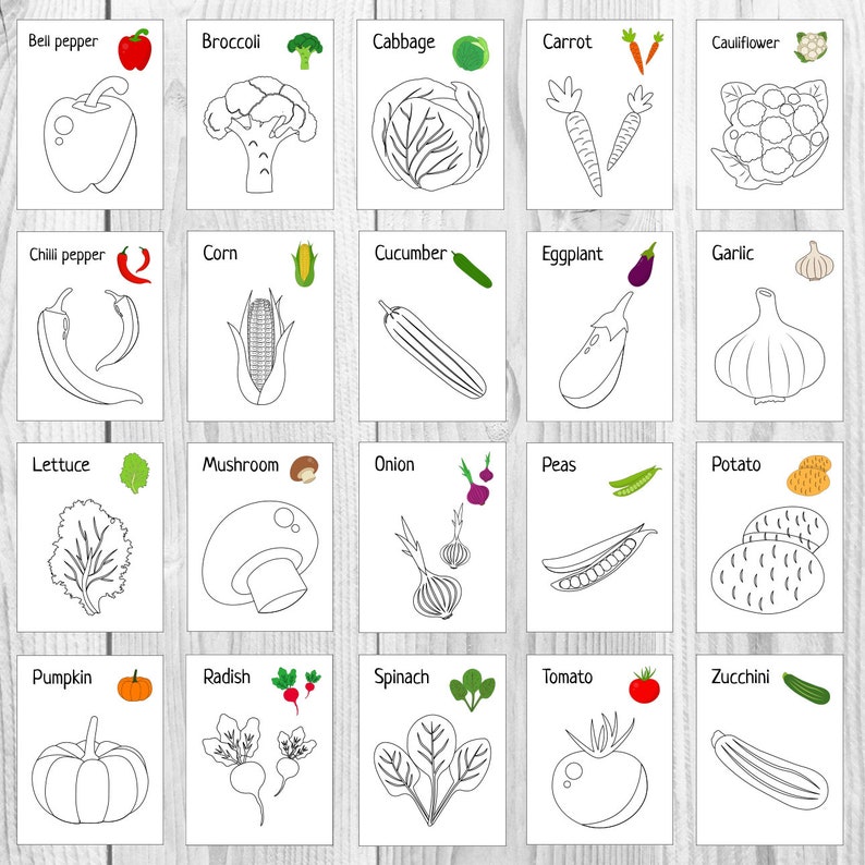 Vegetable Coloring Pages, Vegetable Coloring Book for Kids, Printable ...