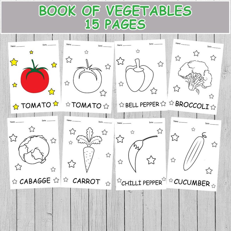 15 Vegetable Coloring Pages, Printable 15 Vegetable Activity Coloring ...