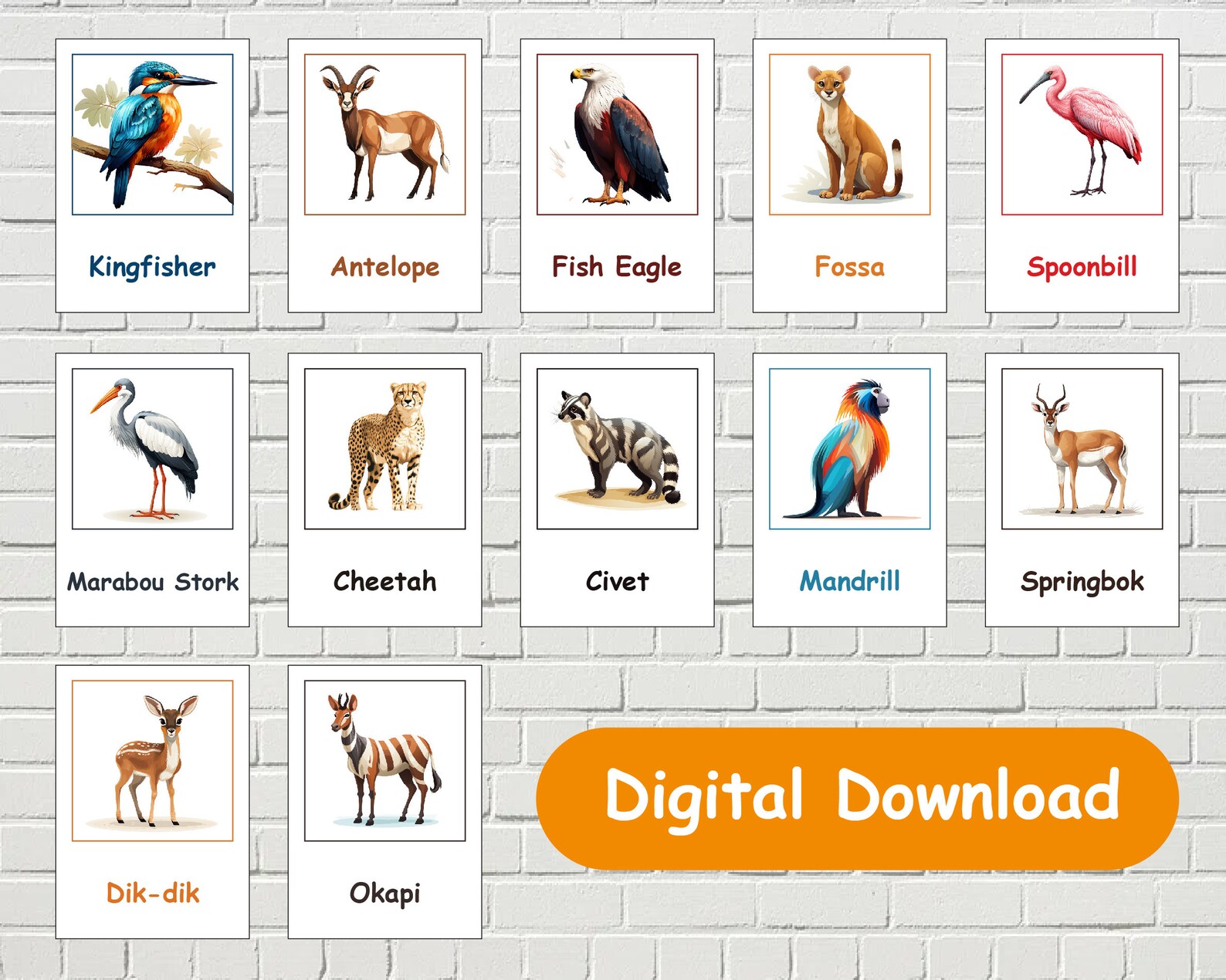 40 Safari Animals Flashcards, Printable Animal Flashcards, Animals ...