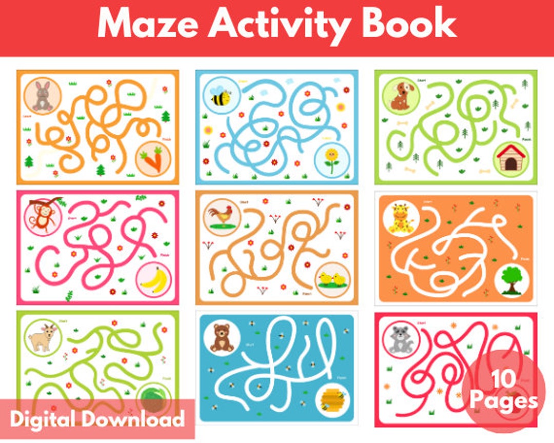 Maze Activity Book Printable, 10 Mazes for Kids, Busy Book for Toddlers ...