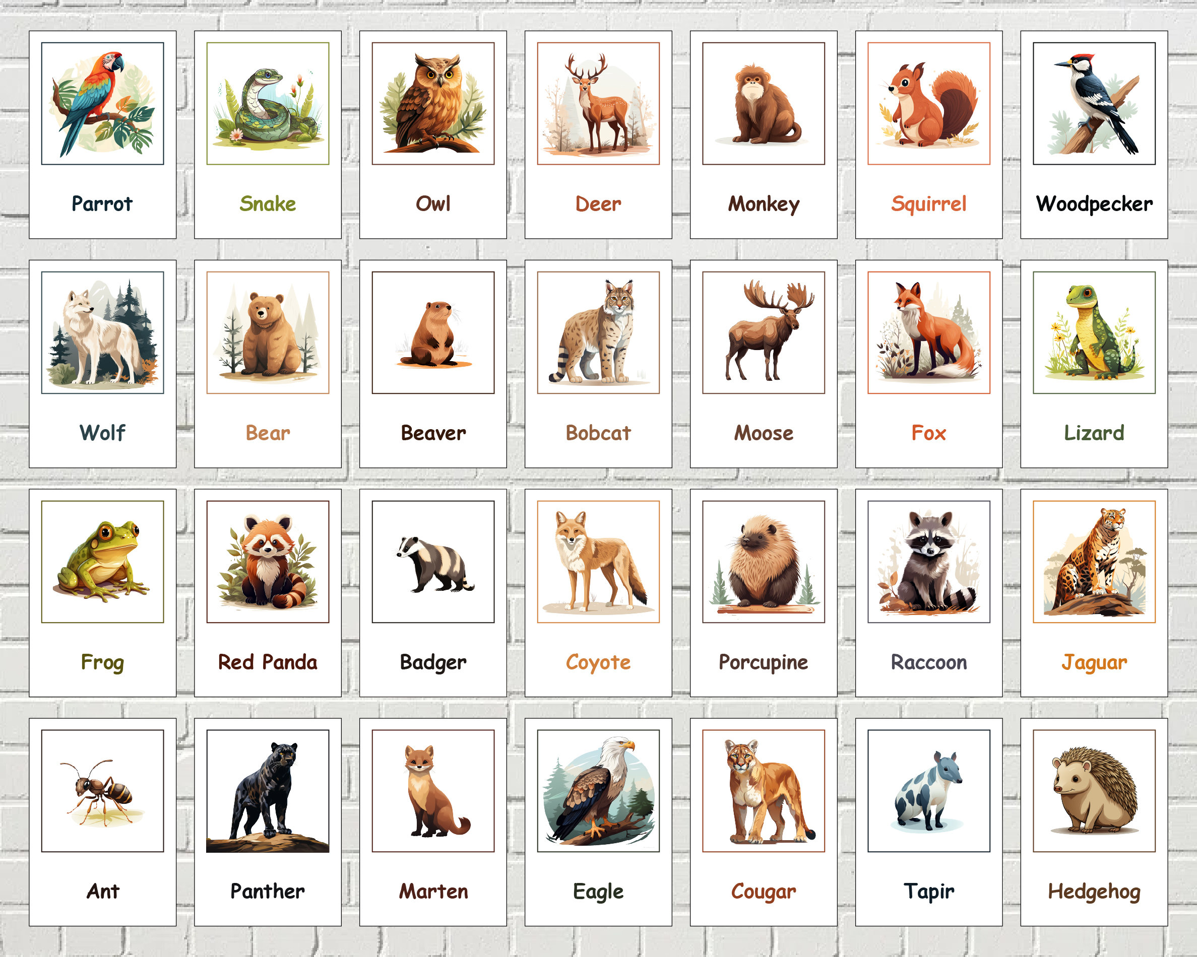 30 Forest Animals Flashcards, Forest Animals Vocabulary, Printable ...
