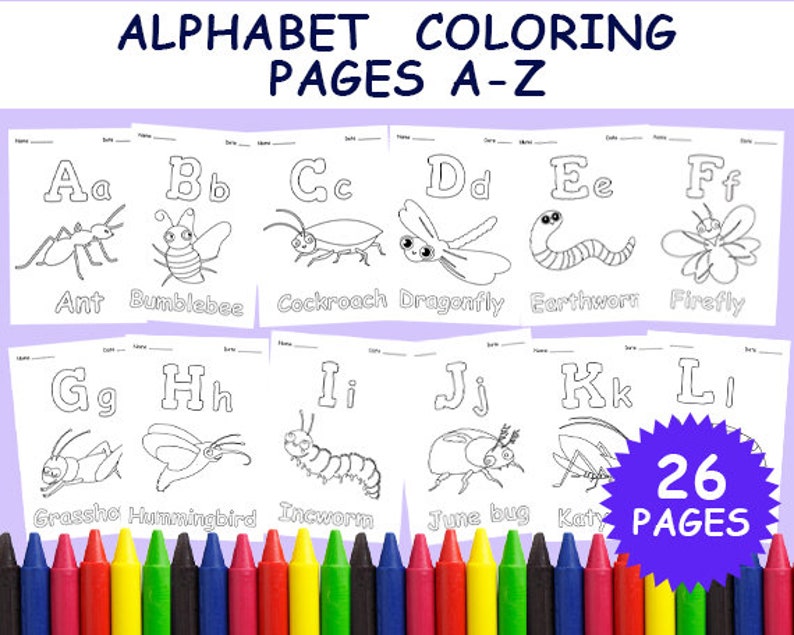 Alphabet Coloring Pages, Preschool Activity,from A to Z 26 Pages ...