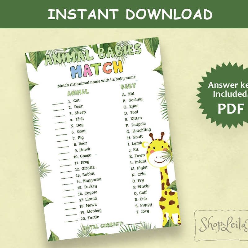 Animal Quiz Worksheet - Etsy